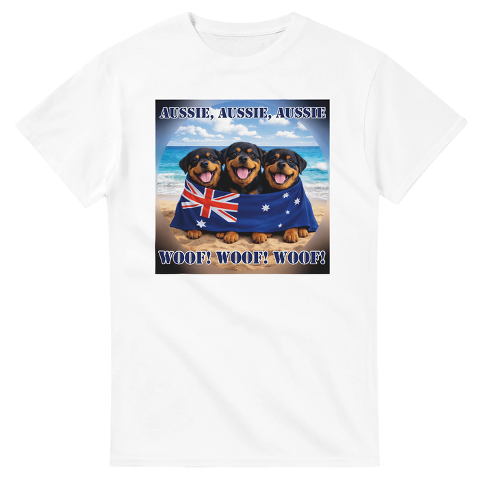 Aussie, Aussie, Aussie 3 - Beach - Blue Font - Heavyweight Unisex Crew ...